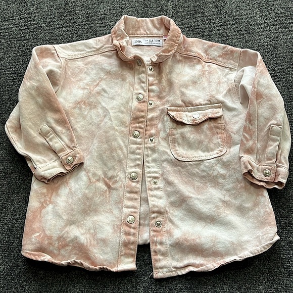 Zara | Shirts & Tops | Zara Pink Tie Dye Denim Shacket Jacket Shirt Sz ...